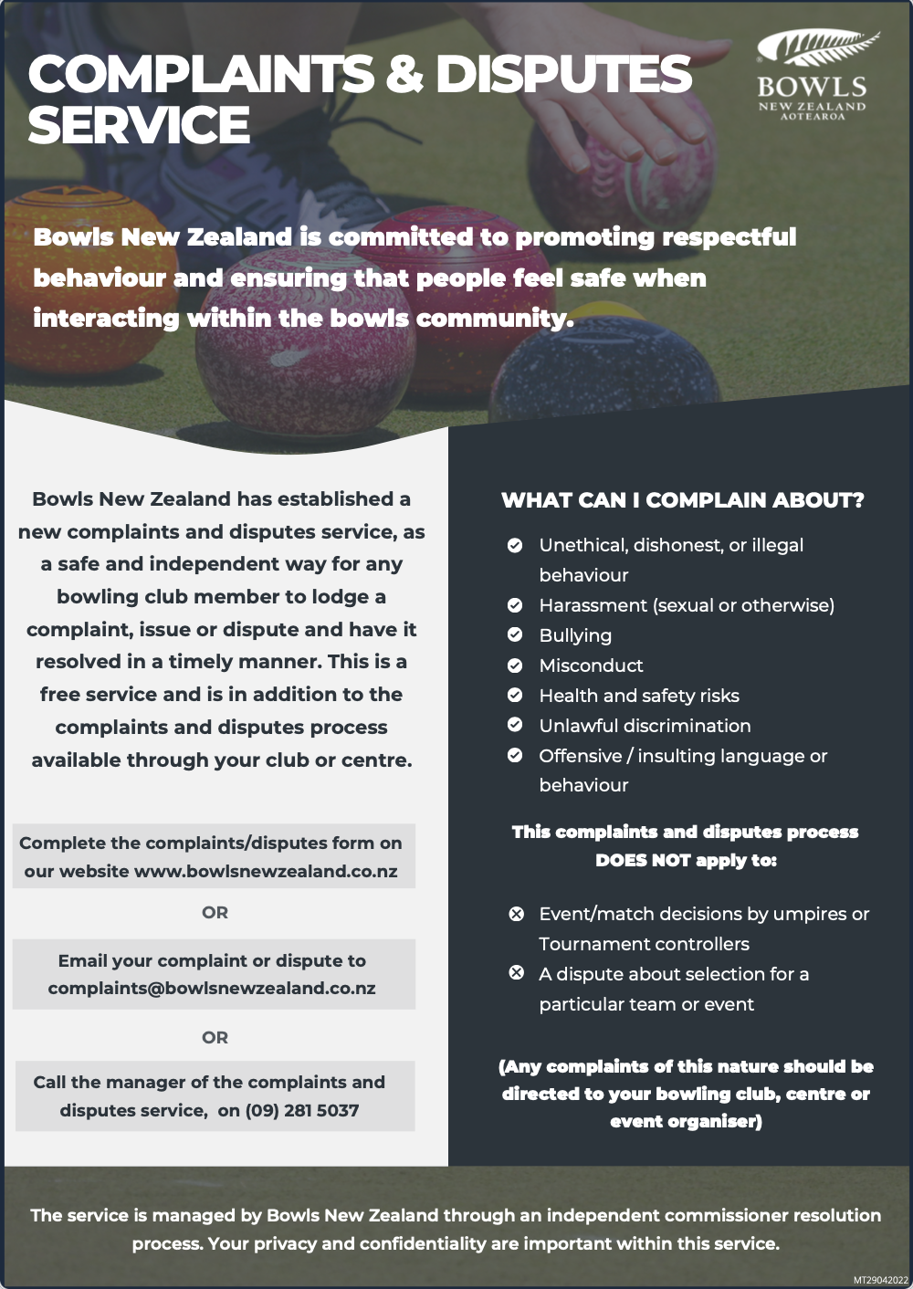 NEW COMPLAINTS & DISPUTES SERVICE - Bowls New Zealand Aotearoa